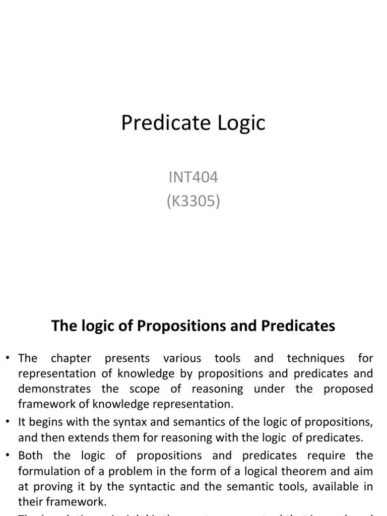 Predicate Logic INT404 K3305 PDF Logic Interpretation Logic 