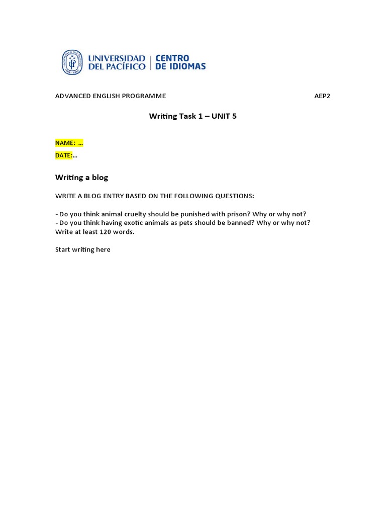 Writing Task 1 - UNIT 5: Name: DATE | PDF