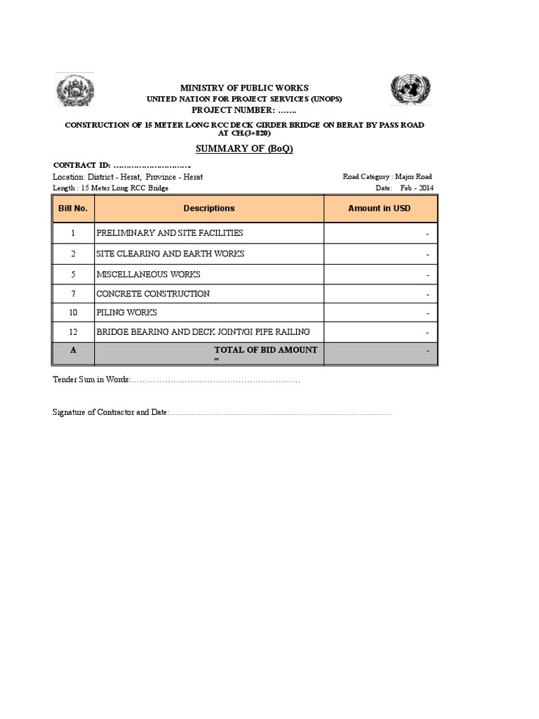 Of (Boq) : Ministry of Public Works Project Number | PDF | Deep ...