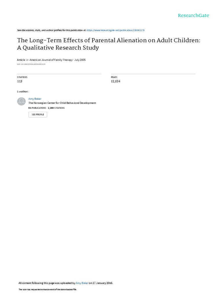 The Long-Term Effects of Parental Alienation | PDF | Grief | Social ...