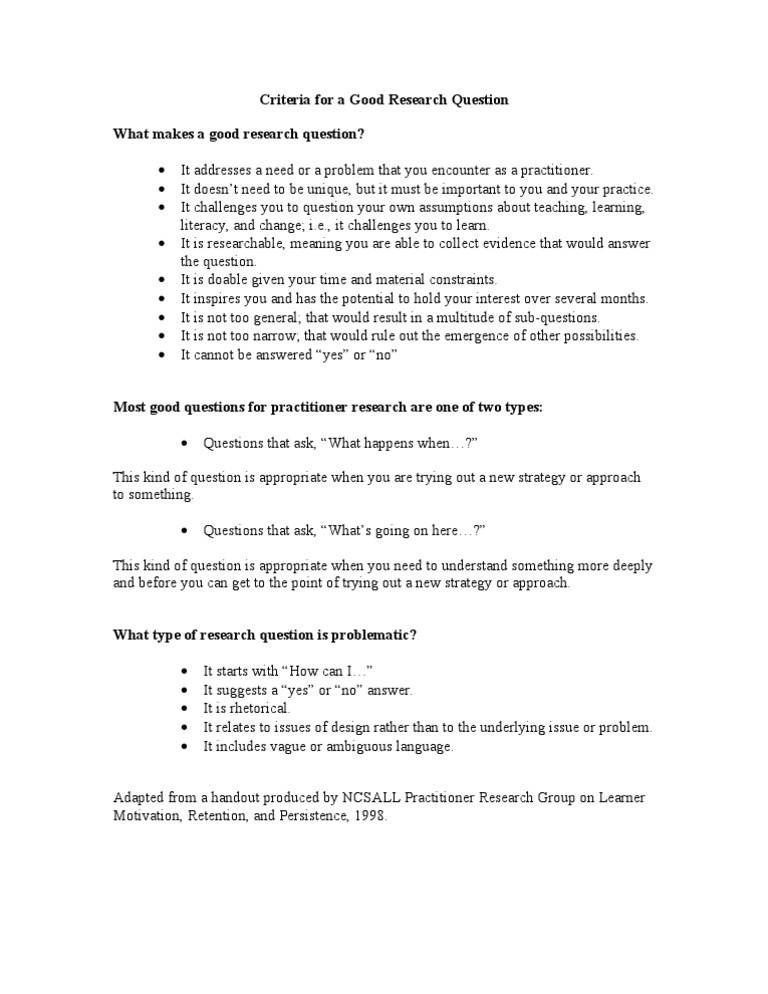 Criteria for Effective Research Questions | PDF