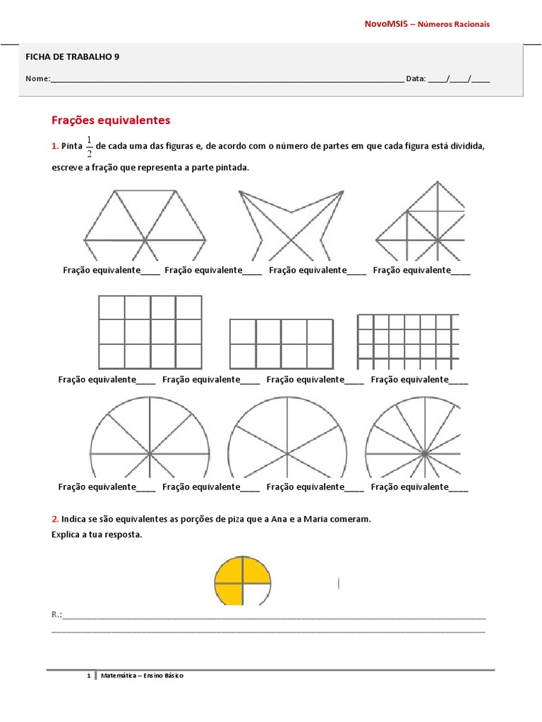 Ficha Frações Equivalentes | PDF | Número racional | Decimal