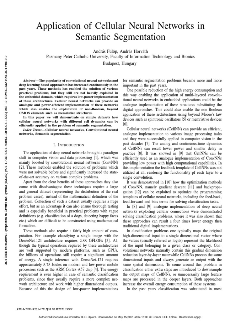 Application of Cellular Neural Networks in Semantic Segmentation | PDF | Image Segmentation ...