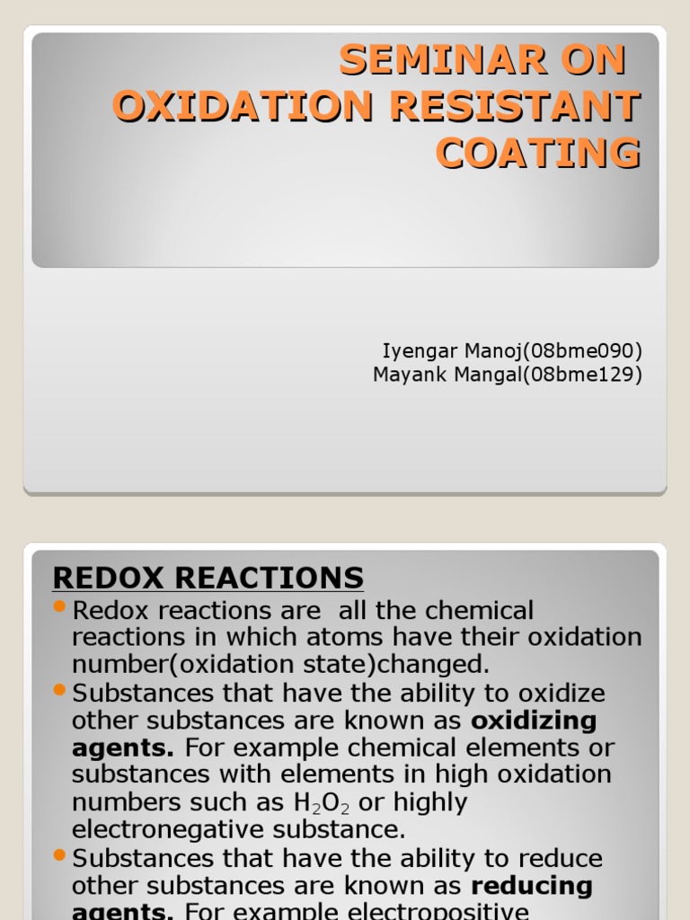 Seminar On Oxidation Resistant Coating | PDF | Redox | Corrosion