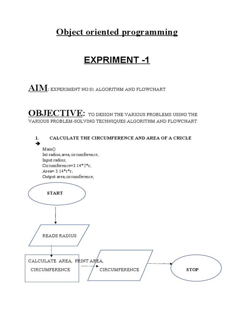 Object Oriented Programming Expriment 1 Aim Objective Experiment No01 Algorithm And