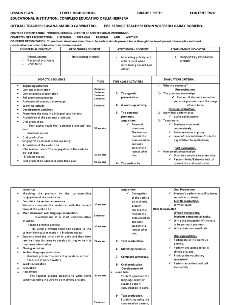 Verb To Be Lesson Plan | PDF | Verb | Teachers