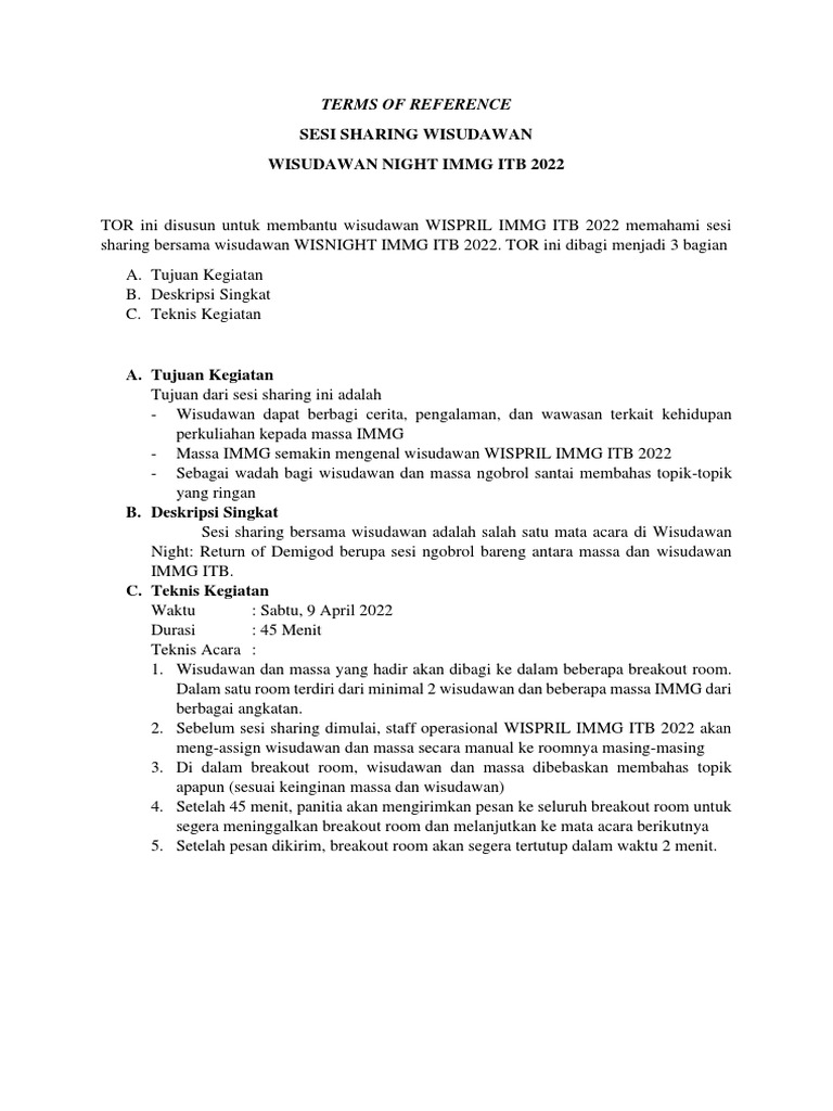 Tor Sesi Sharing Bersama Wisudawan (Wisnight Wispril Immg Itb 2022) | PDF