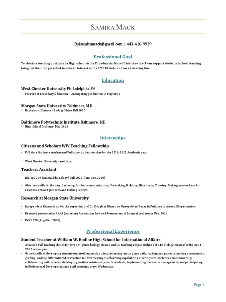Samira Mack 2022 Updated Resume | PDF | Teachers | Mentorship