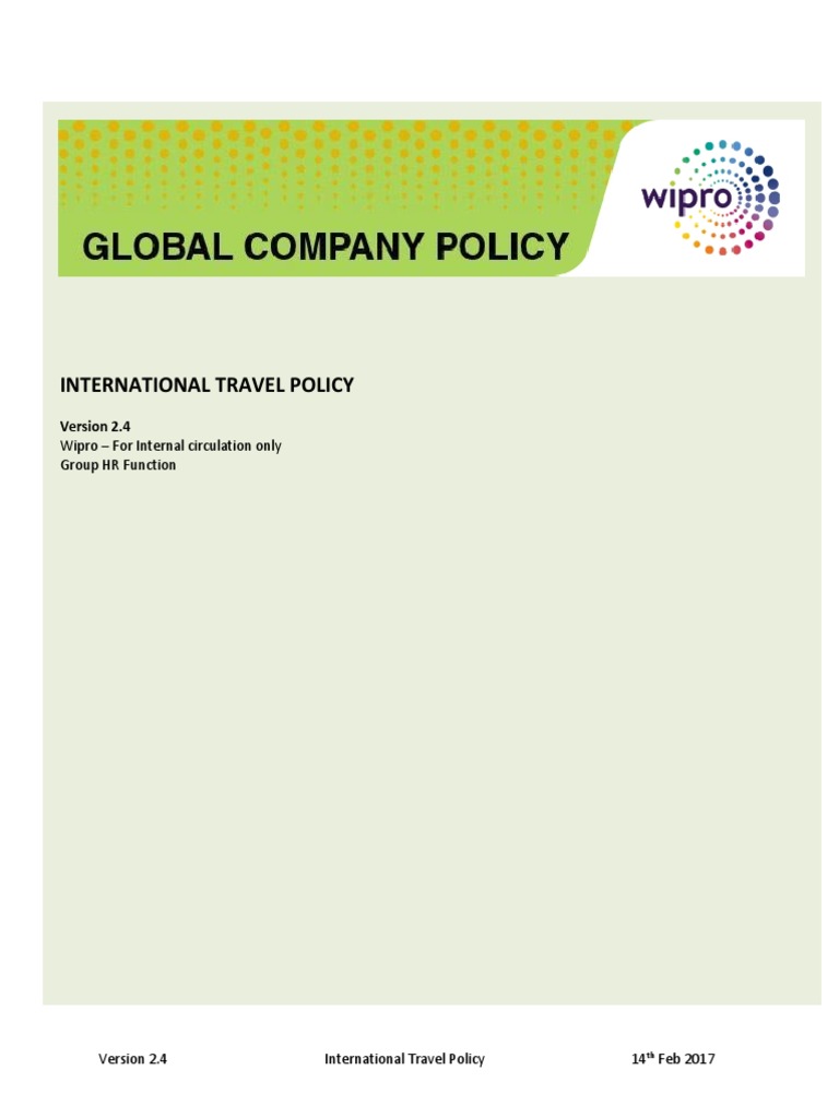 Wipro International Travel Policy | PDF | Travel Visa | Employment