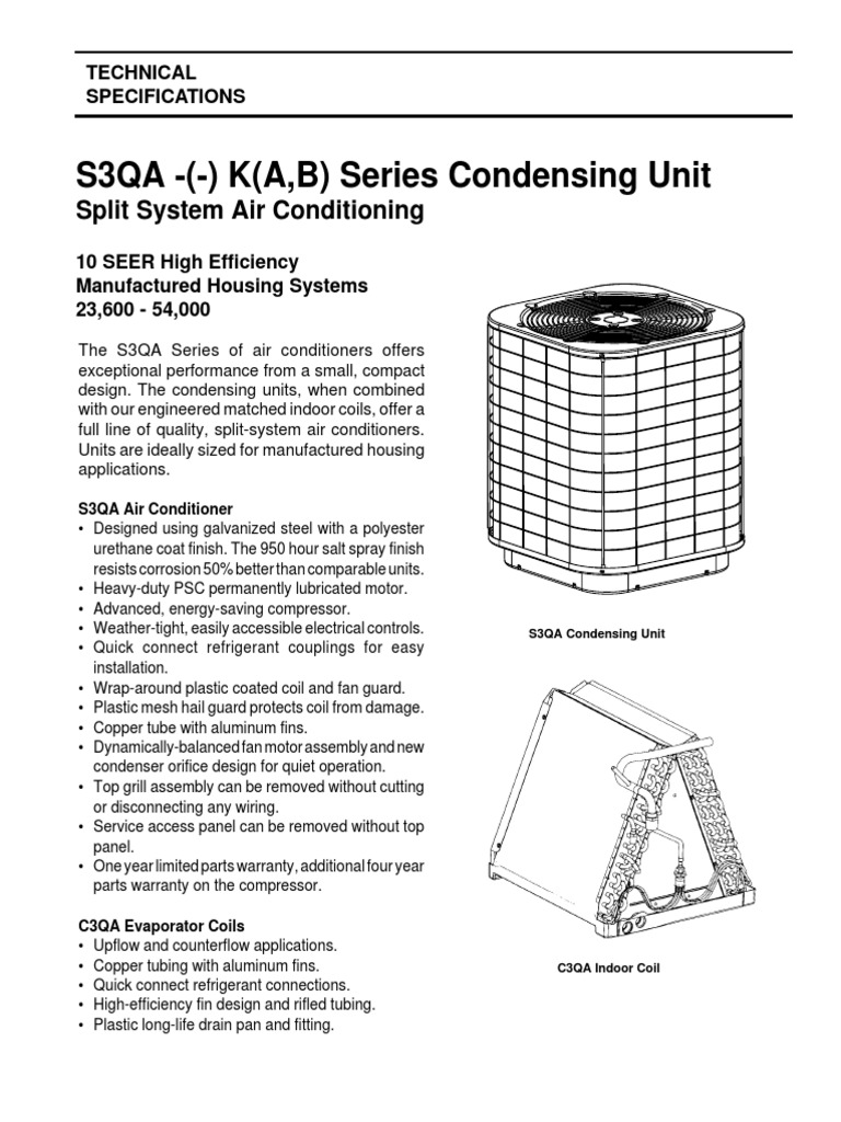 S3QA - (-) K (A, B) Series Condensing Unit: Split System Air ...