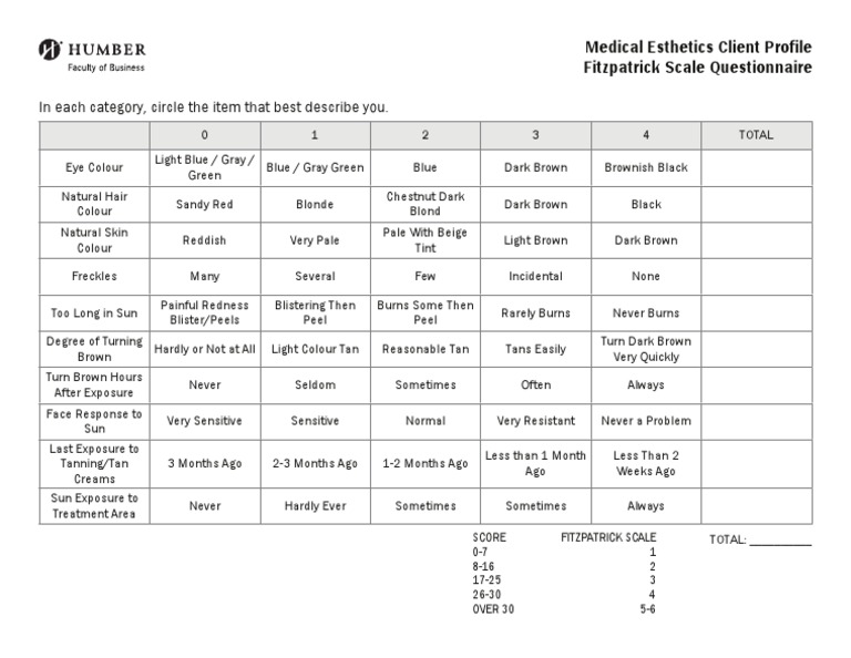 Fitzpatrick Scale Questionnaire | PDF