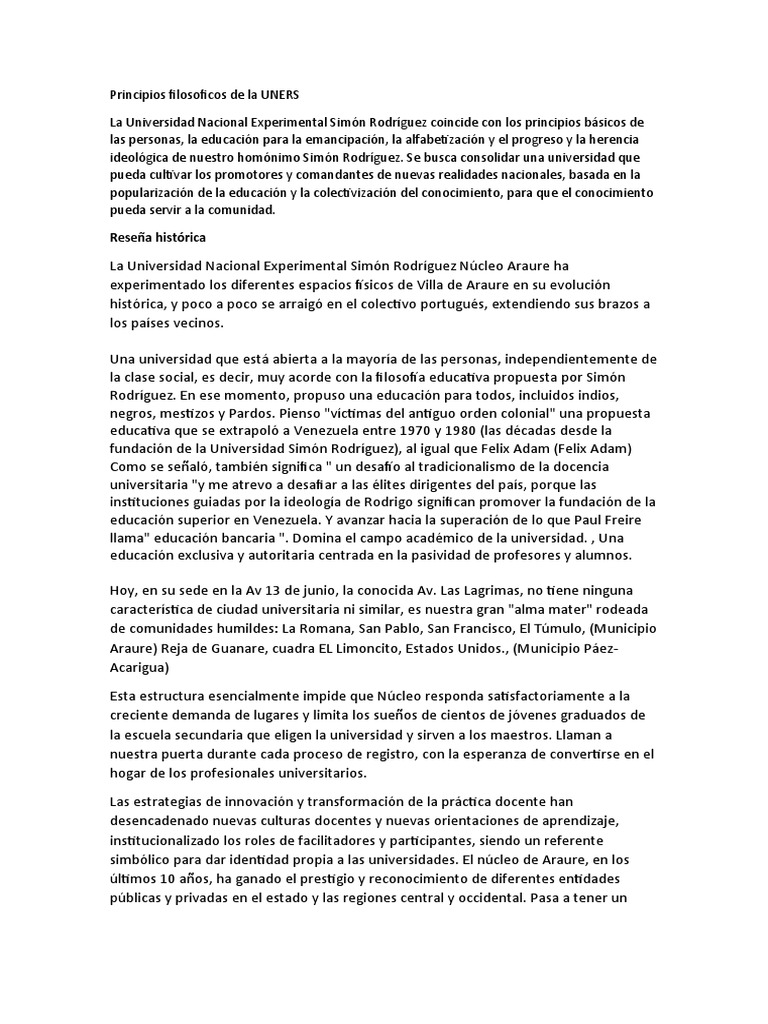 Principios Filosoficos de La UNERS | PDF | Universidad | Venezuela