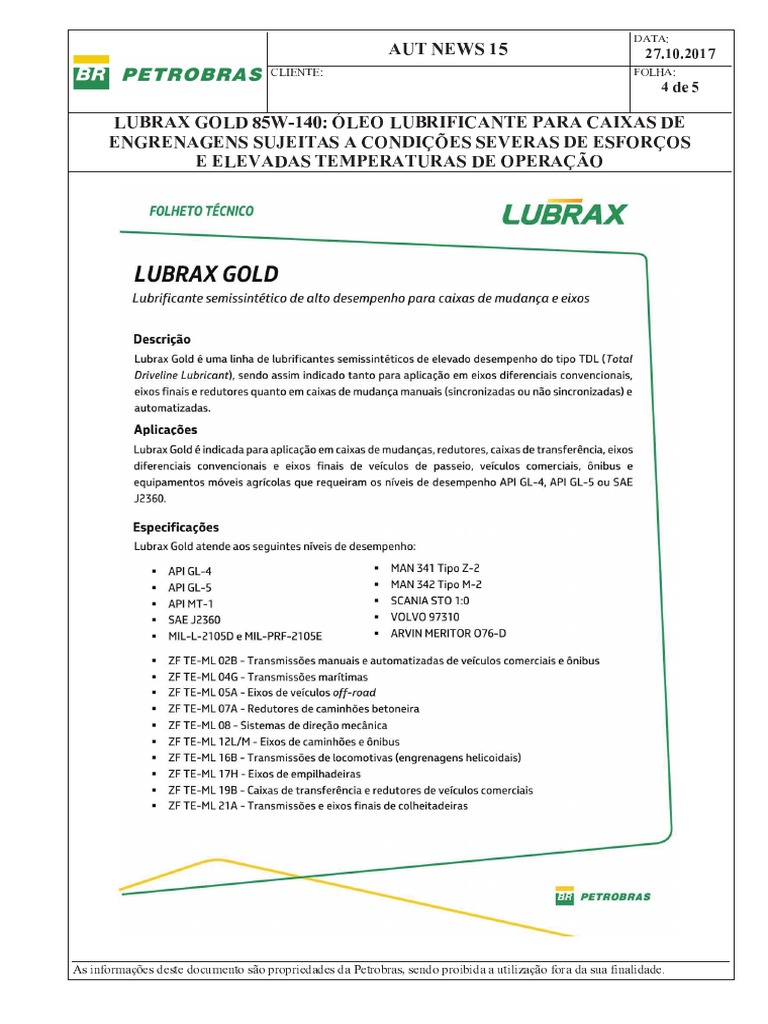 Lubrax Gold 85W140 | PDF