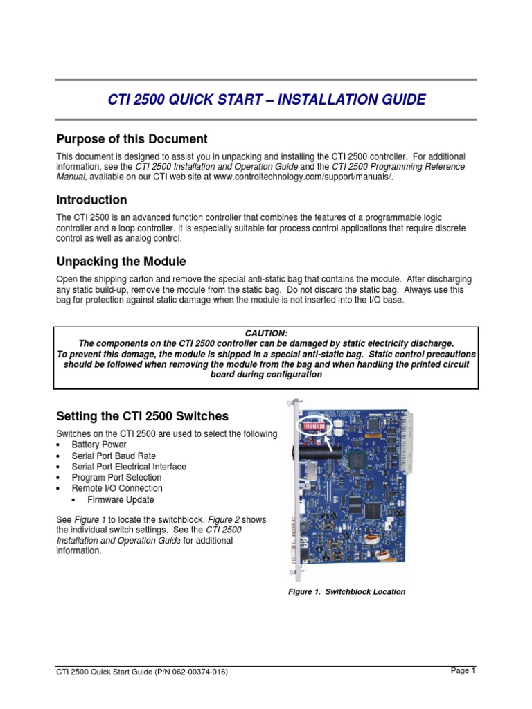 Cti 2500 Quick Start - Installation Guide: Purpose of This Document ...