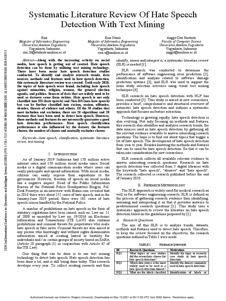Systematic Literature Review of Hate Speech Detection With Text Mining ...