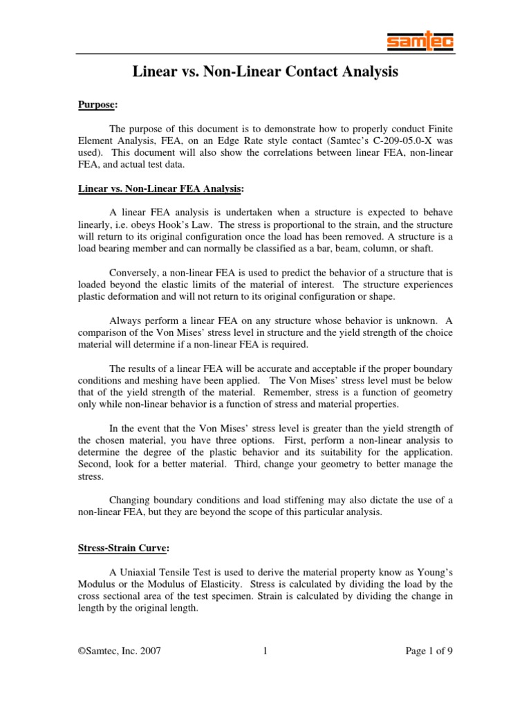 Linear Vs Non-Linear Contact Analysis 082207 | PDF | Science ...