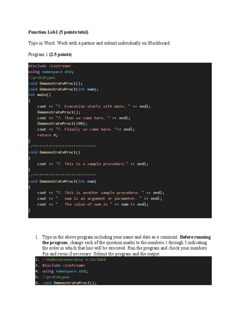 Functions Lab 1 | Download Free PDF | Namespace | C++