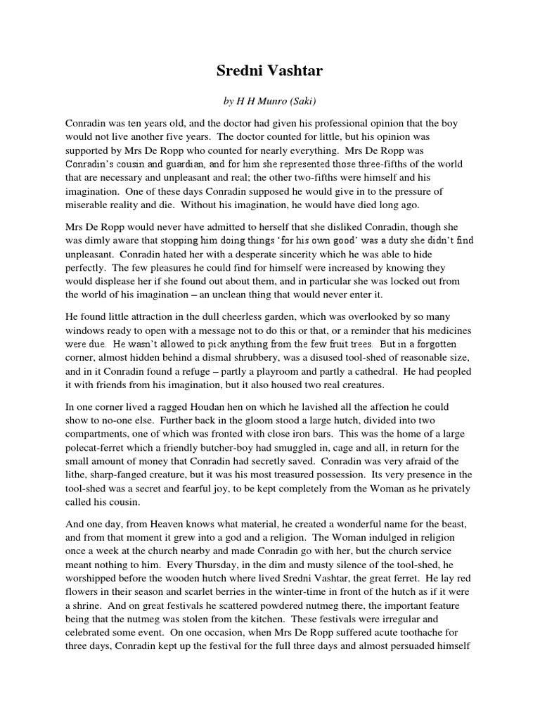Sredni Vashtar: by H H Munro (Saki) | PDF