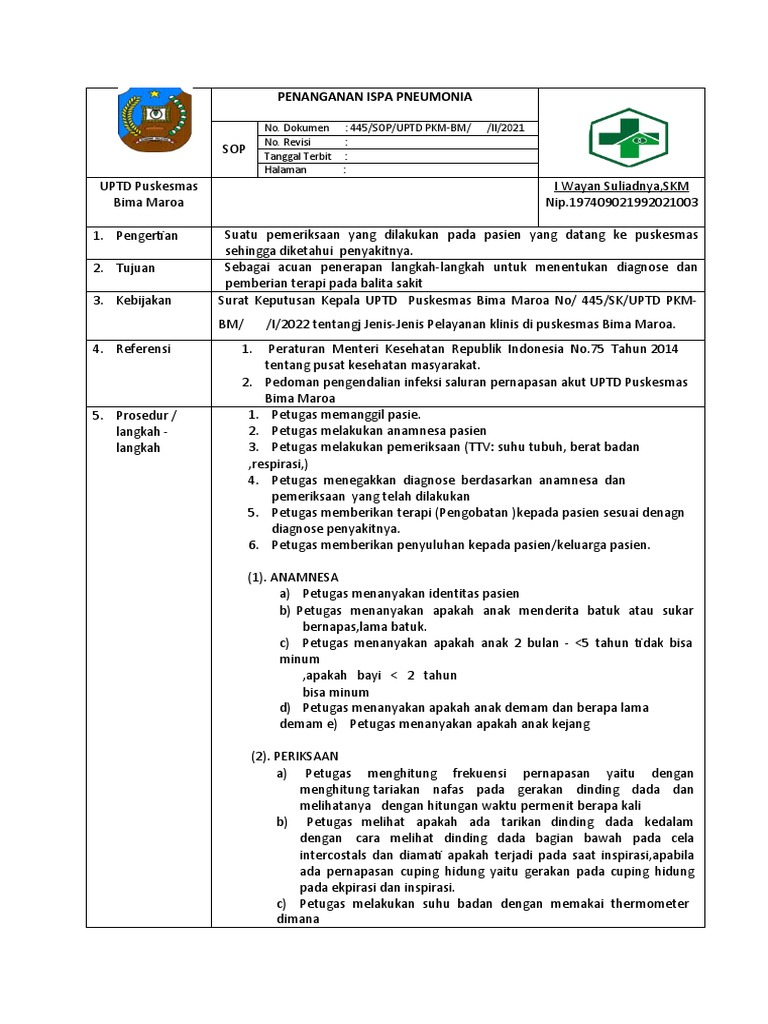 Sop Penanganan Ispa Pneumonia | PDF