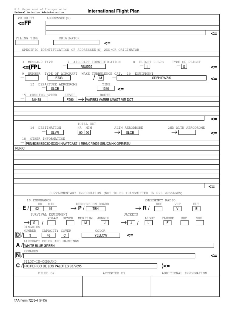International Flight Plan: Federal Aviation Administration | PDF ...