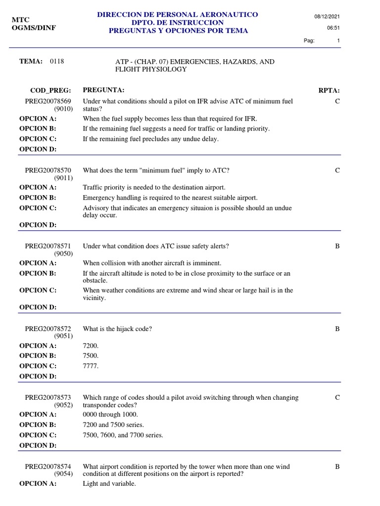 Atp - (Chap. 07) Emergencies, Hazards, And Flight Physiology | PDF ...