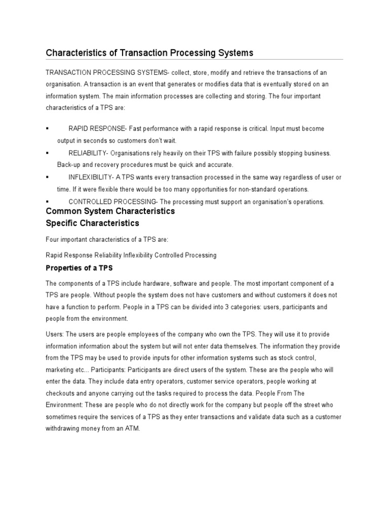 Characteristics of Transaction Processing Systems | PDF | Point Of Sale | Database Transaction