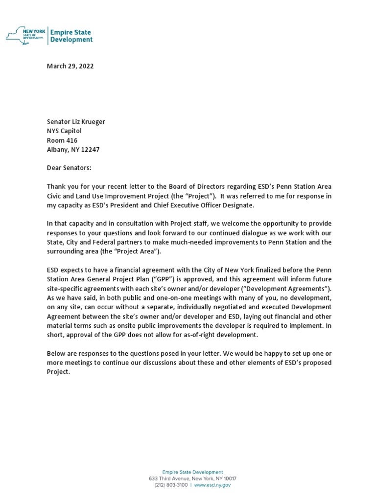 ESD Letter in Response To Senate Letter On Penn 3 29 | PDF | Taxes ...