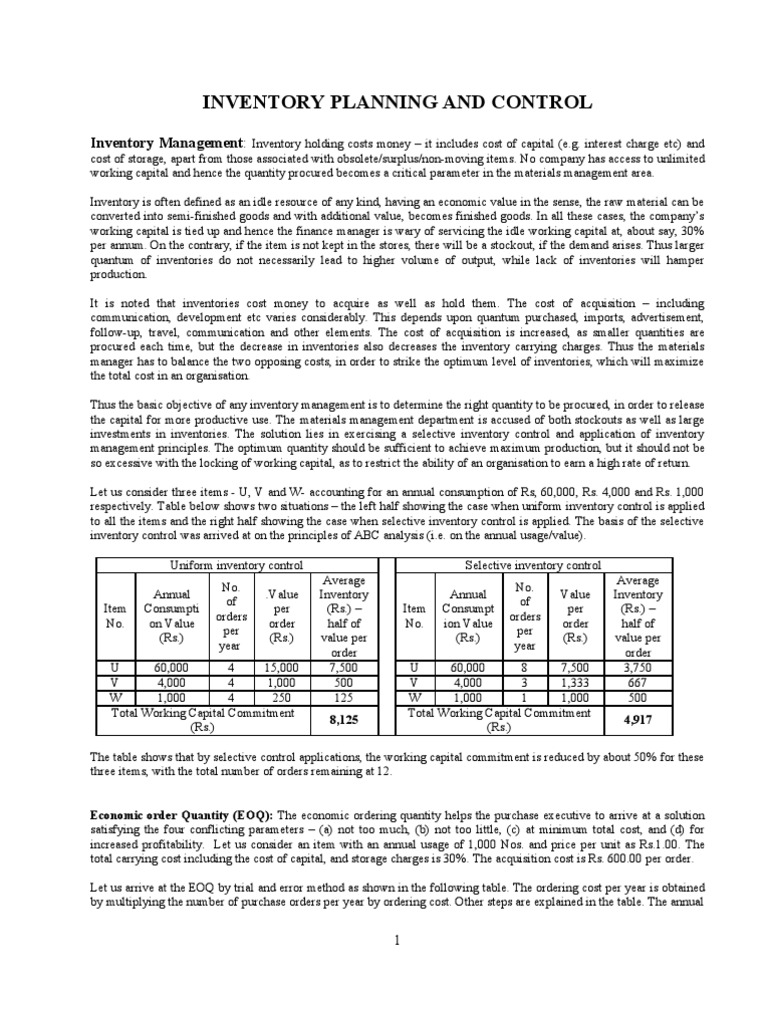 Inventory Planning & Control | PDF | Inventory | Standard Deviation