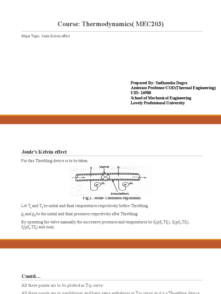 Joule-Kelvin Effect in Thermodynamics | PDF | Teaching Methods ...