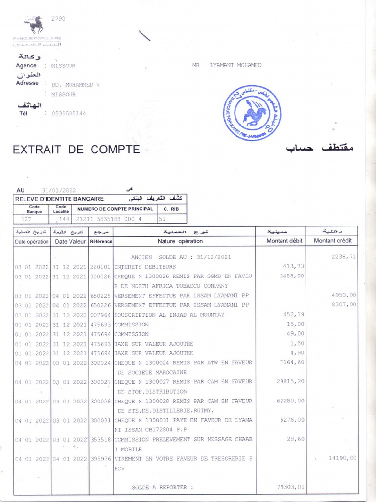 Extrait de Compte 01-22 | PDF