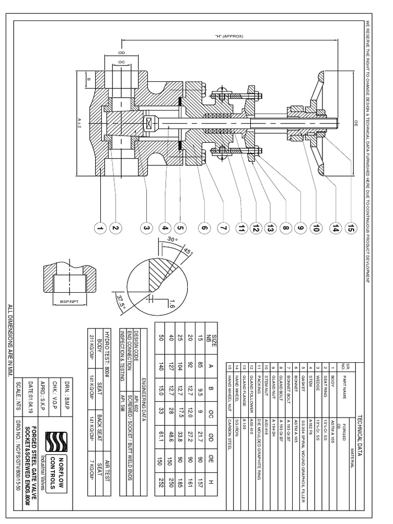 Forged Steel Gate Valve 800 15NB To 50NB | PDF | Valve | Screw