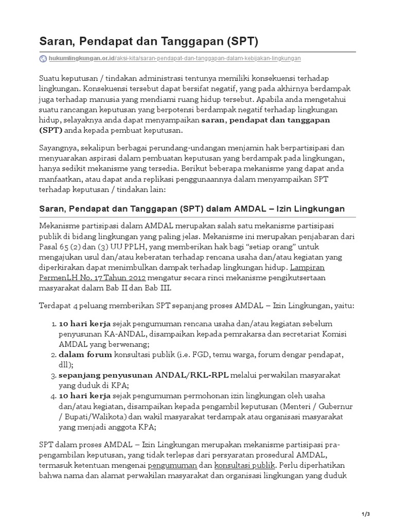 Saran Pendapat & Tanggapan (SPT) | PDF