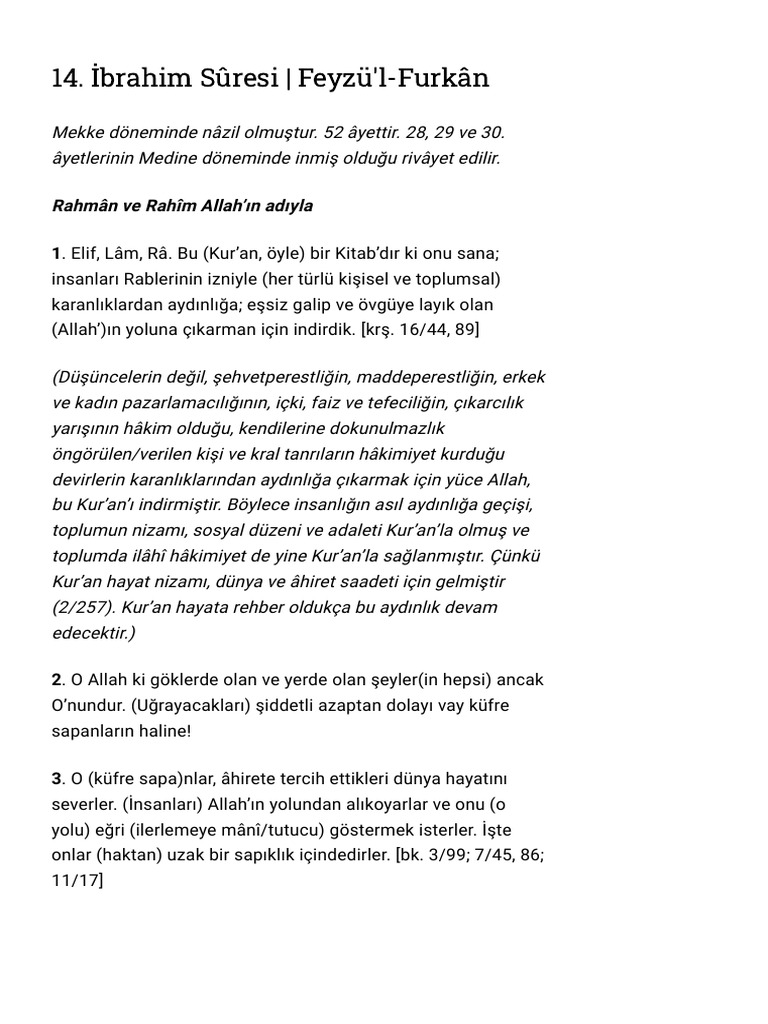 İbrahim Sûresi - Feyzü'L-Furkân PDF | PDF