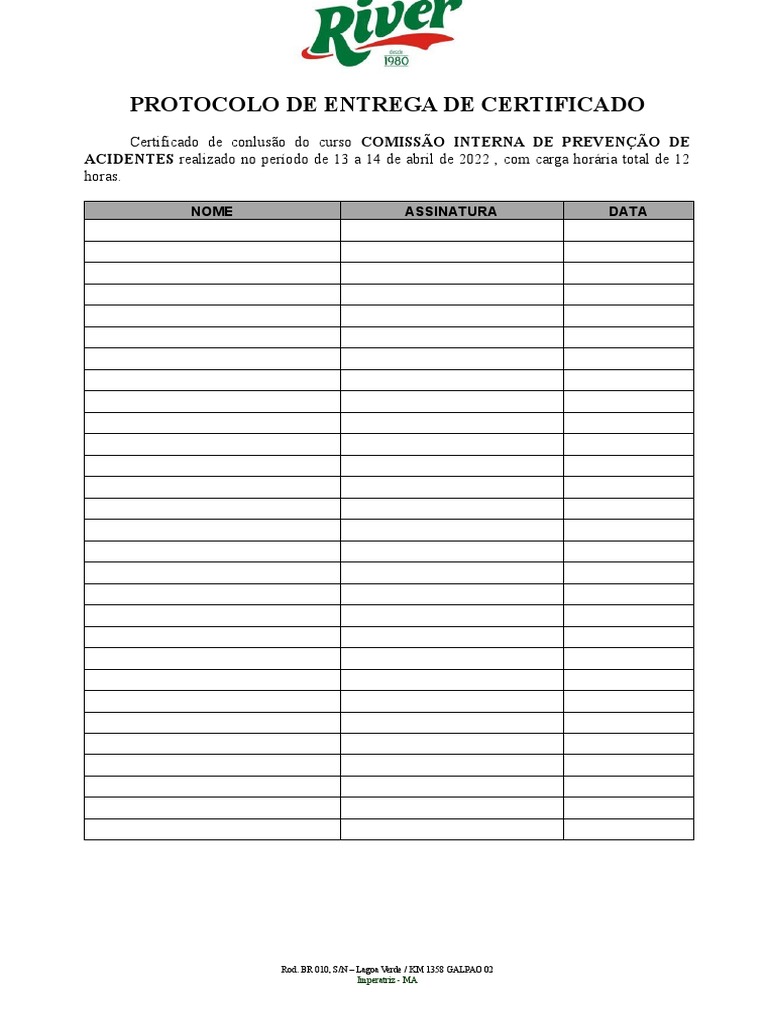 Protocolo Entrega Certificado | PDF