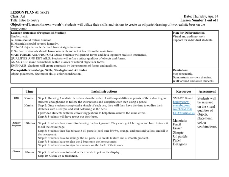 Lesson Plan-Art | PDF | Drawing | Learning