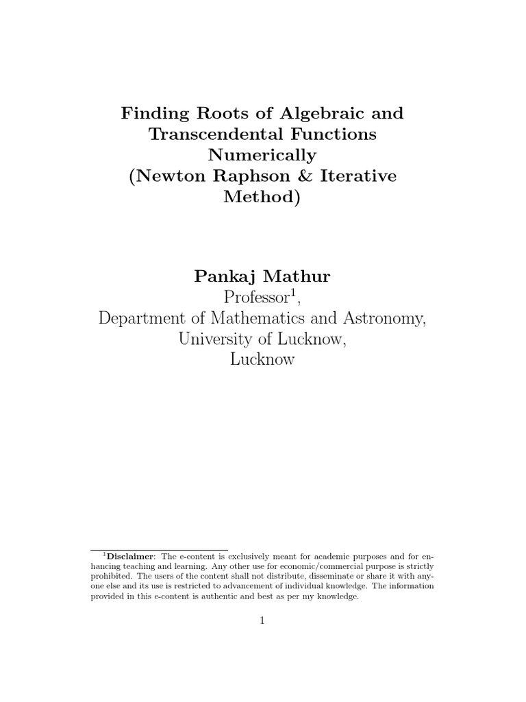 Finding Roots of Algebraic and Transcendental Functions Numerically (Newton Raphson & Iterative ...