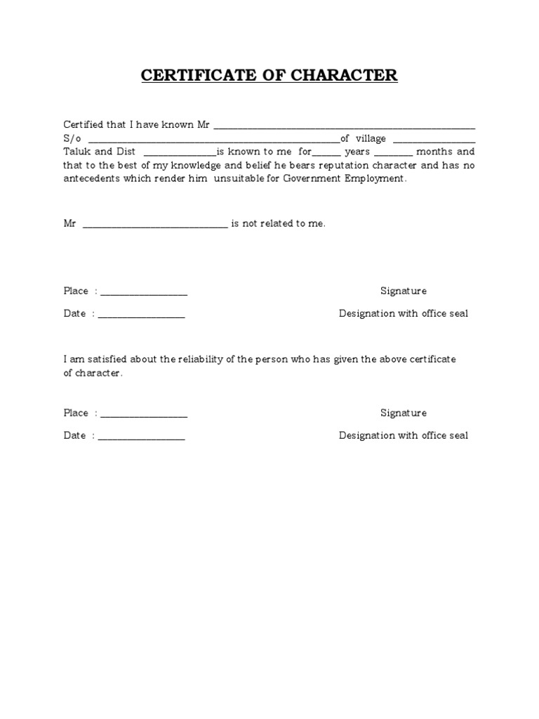 Character Certificate