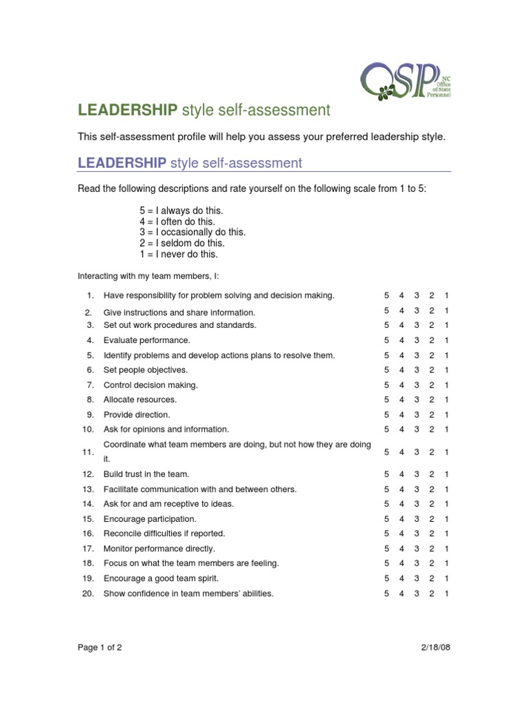 Leadership Style Self-Assessment Tool | PDF | Leadership | Decision Making