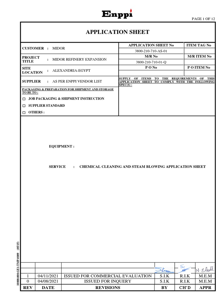 Chemical Cleaning and Steam Blowing Application Sheet Rev.1 | PDF | Oil ...