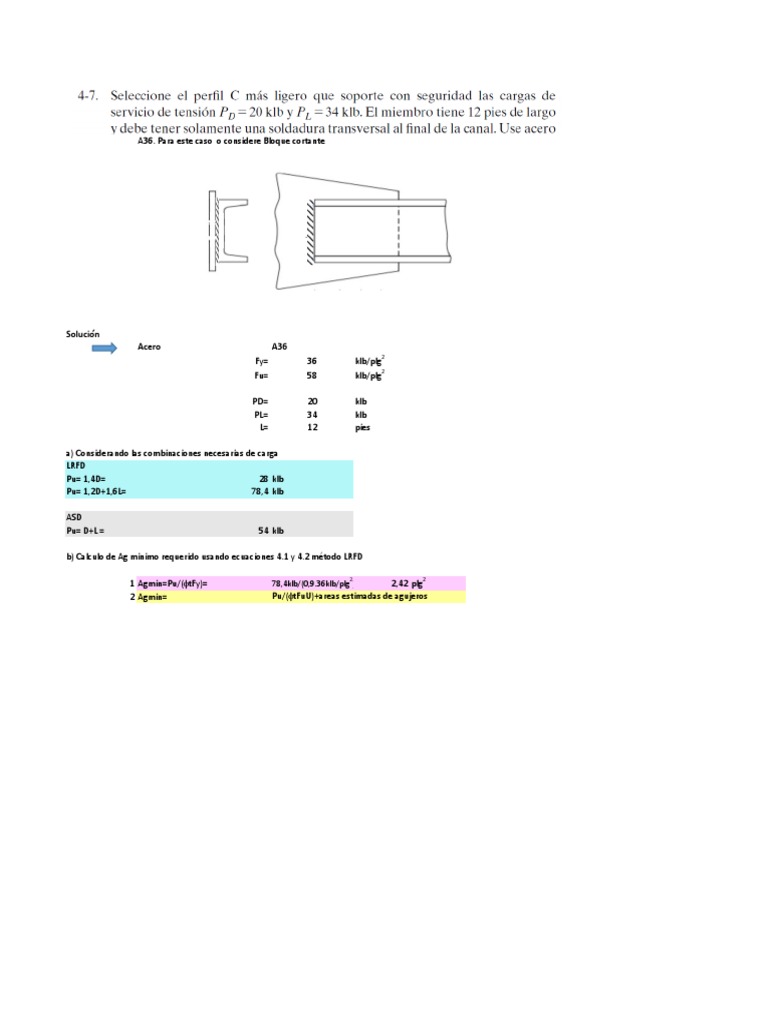 Miembros A Tension 4-7 Seleccionar Perfil C C5x9 | PDF | Materiales | Acero