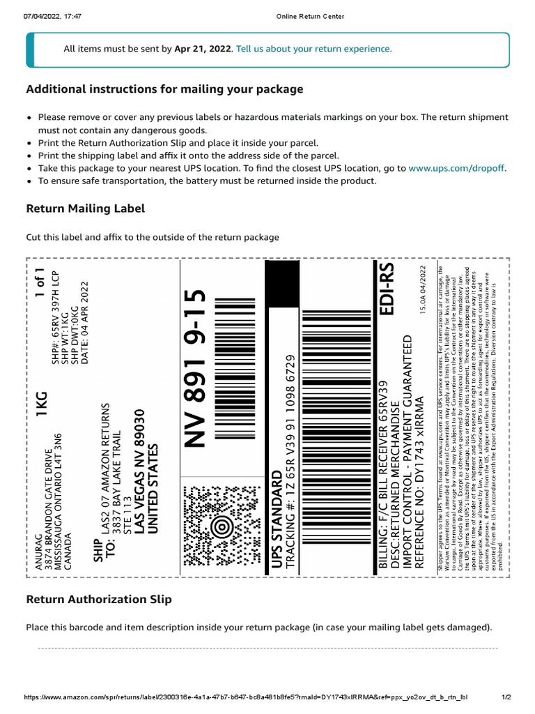 Online Return Center | PDF