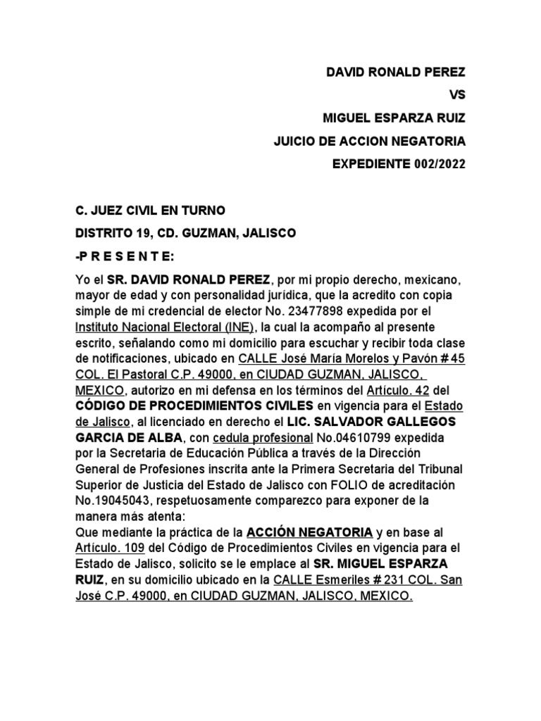 Demanda de Accion Negatoria | PDF | Ley común | Justicia Demanda de Accion Negatoria | PDF | Ley común | Justicia