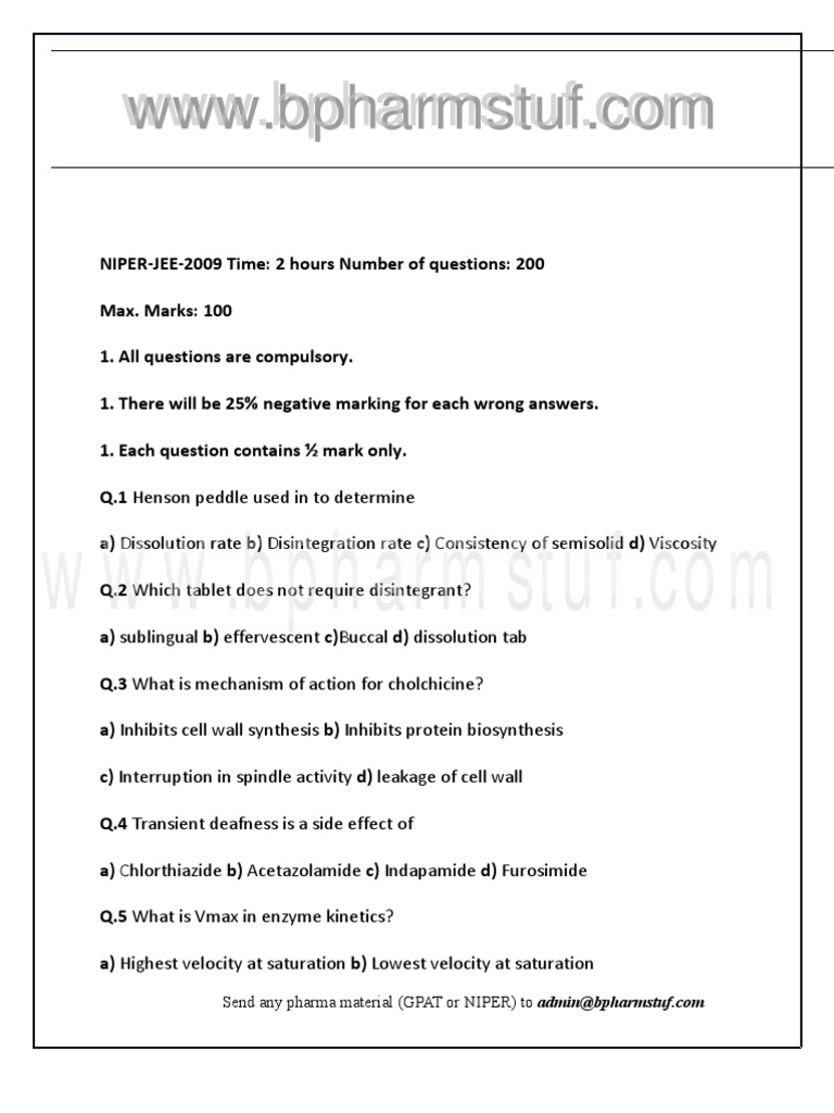Niper Model Paper 7. | PDF | Receptor Antagonist | Solubility