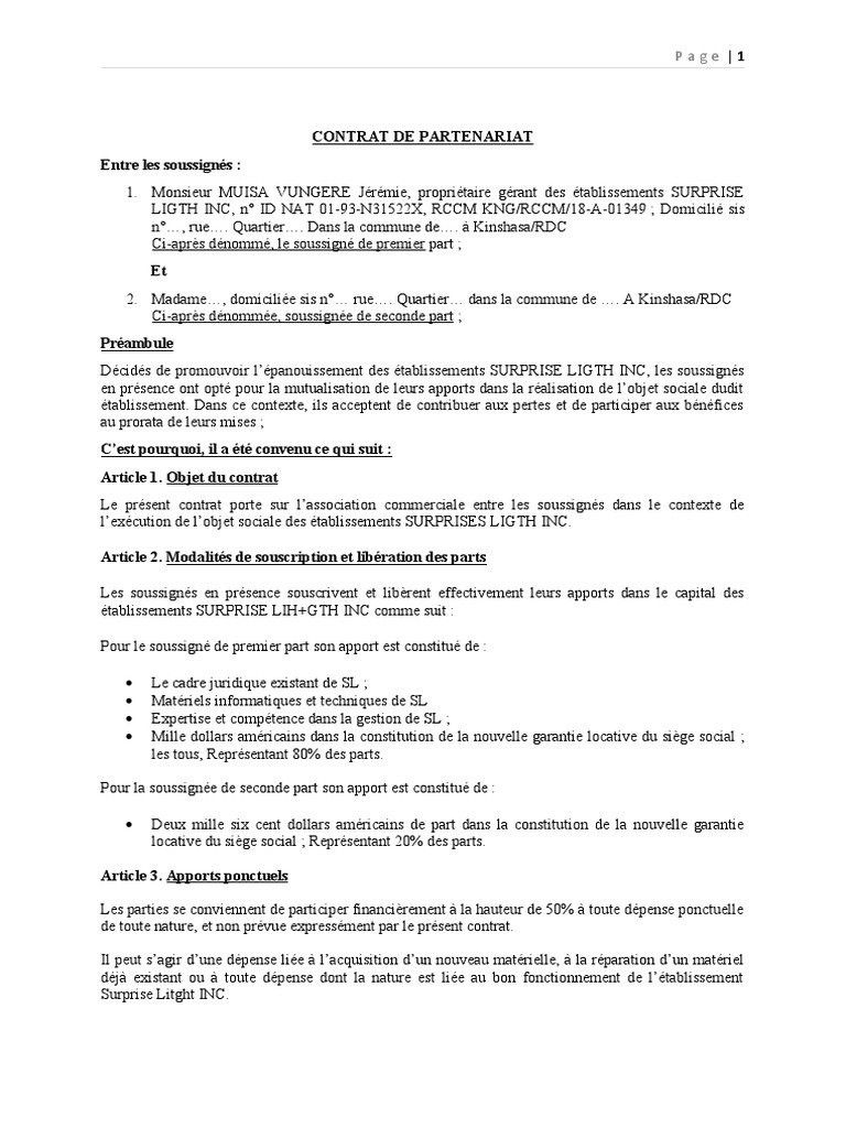 Contrat de Partenariat Jeremie 2 | PDF | Affaires | Droit