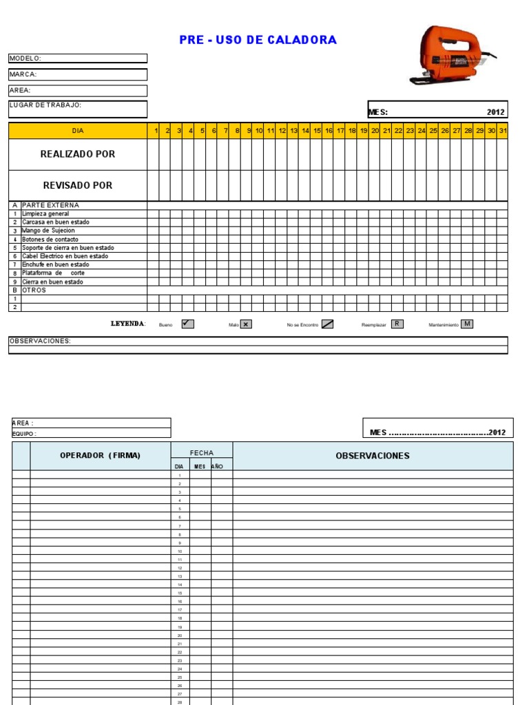 Checklist de Mantenimiento Caladora | PDF