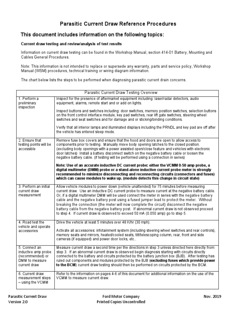 Parasitic Current Draw Reference | PDF | Fuse (Electrical) | Switch