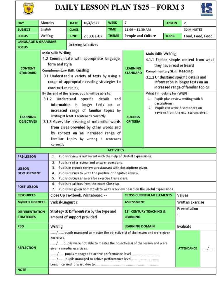 TS25 F3 Lesson Plan | PDF | Lesson Plan | Education Theory