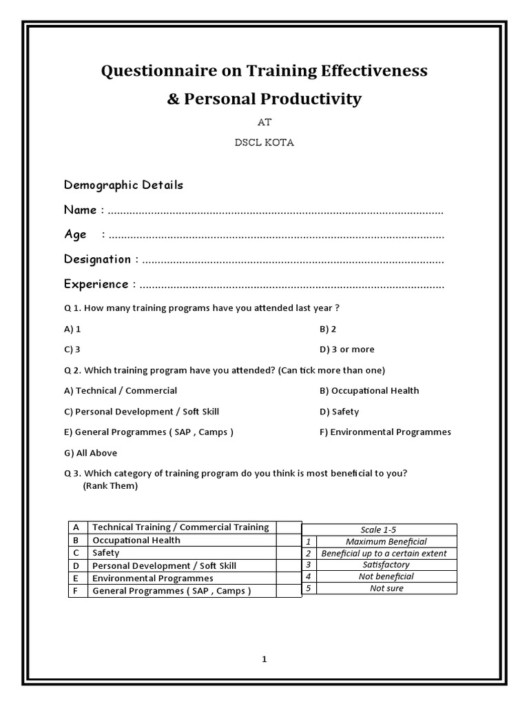 Questionnaire On Training Effectiveness Revised 03 June 11 | PDF ...