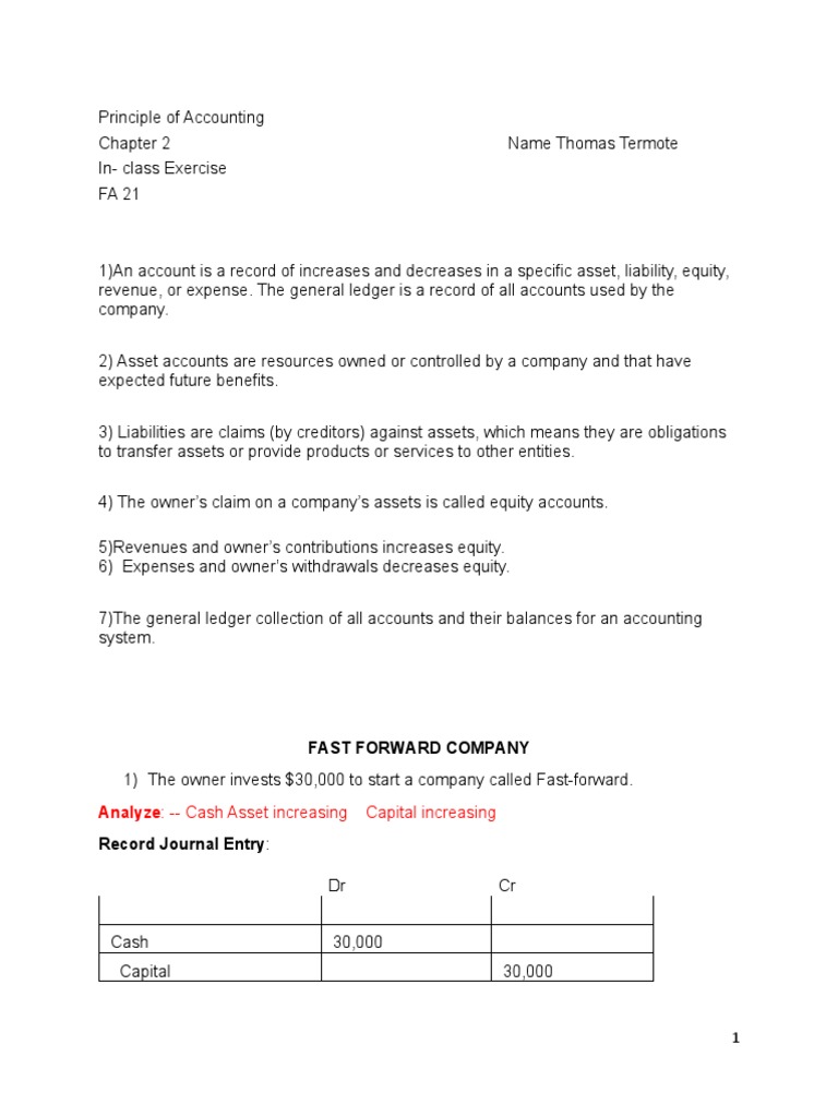 Principles of Accounting Chapter 2 Exercises | PDF | Equity (Finance ...