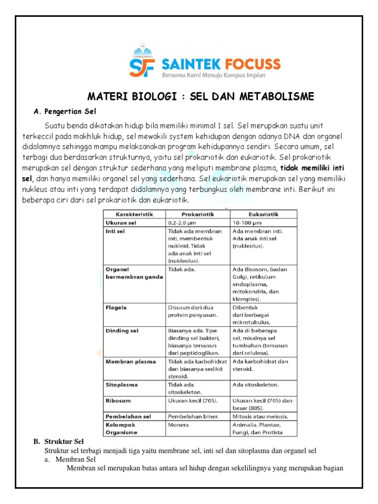 Materi - Sel Dan Metabolisme | PDF